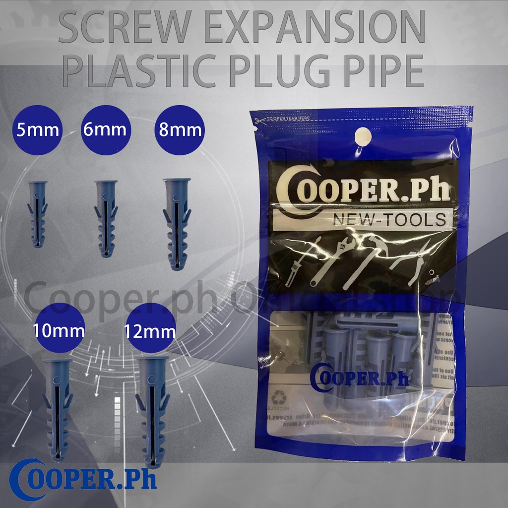 Cooper.ph CP08098，57-60 Plastic Expand Plugs Screw Expansion Pipe Bolt ...