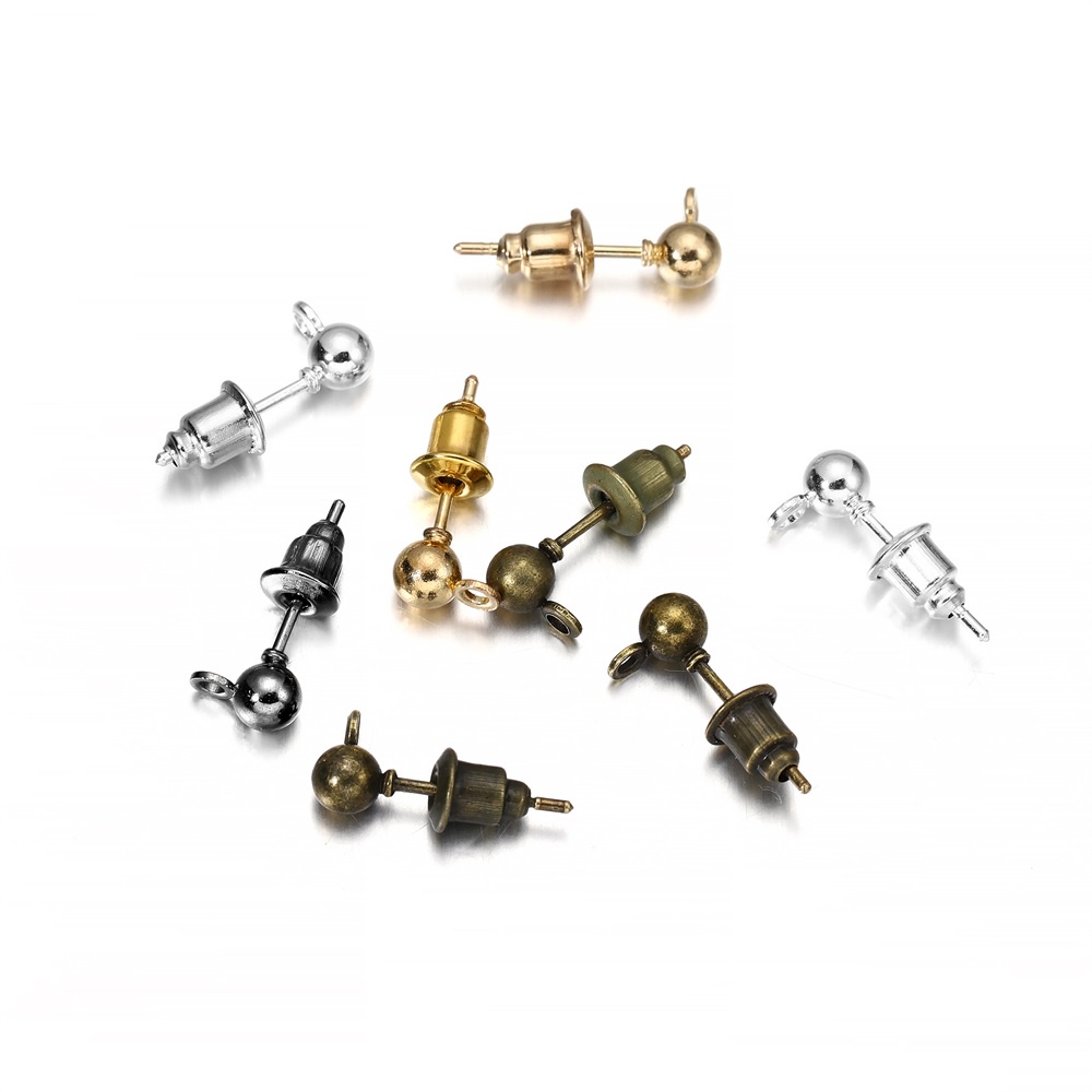 50 Pieces/Batch 3/4/5mm Silver Spherical Earplugs Basic Pin Plug ...