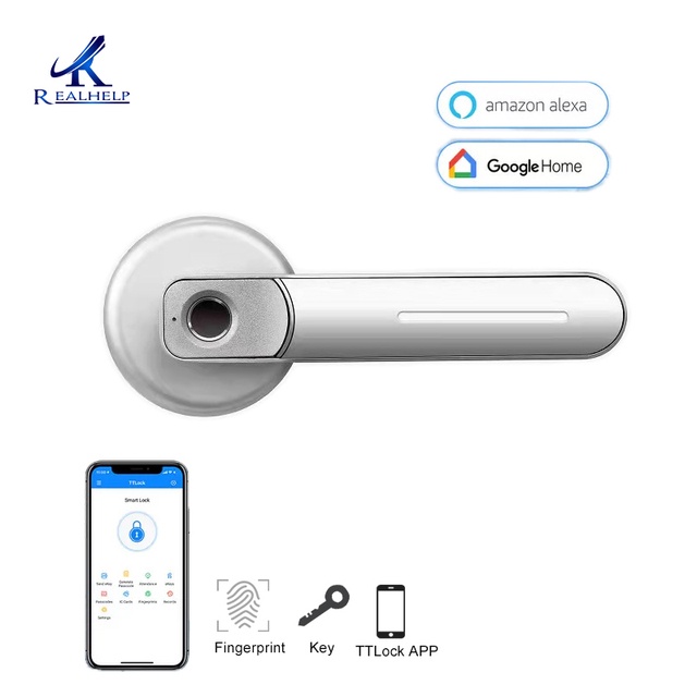 Normal Open TTLock APP Control Smart Fingerprint Door Handle Lock Black ...