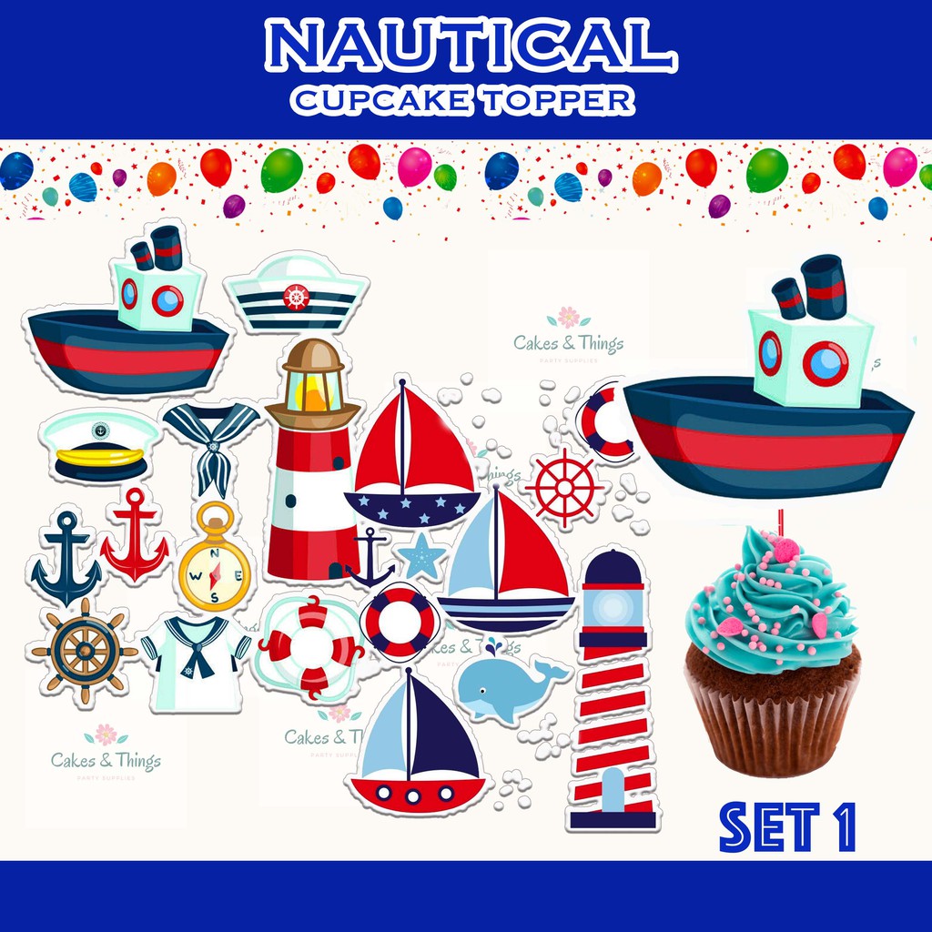 NAUTICAL Party Hat Cupcake Topper | Shopee Philippines