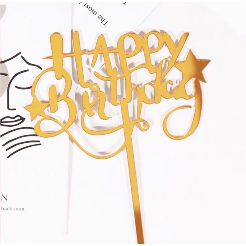 Double star gold acrylic happy birthday cake topper | Shopee Philippines