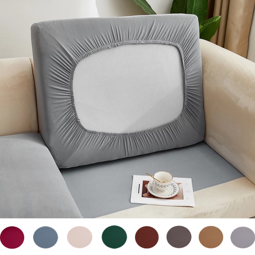 Plain Sofa Seat Cushion Cover Elastic Grey Sectional Sofa Cover 1/2/3/4 ...