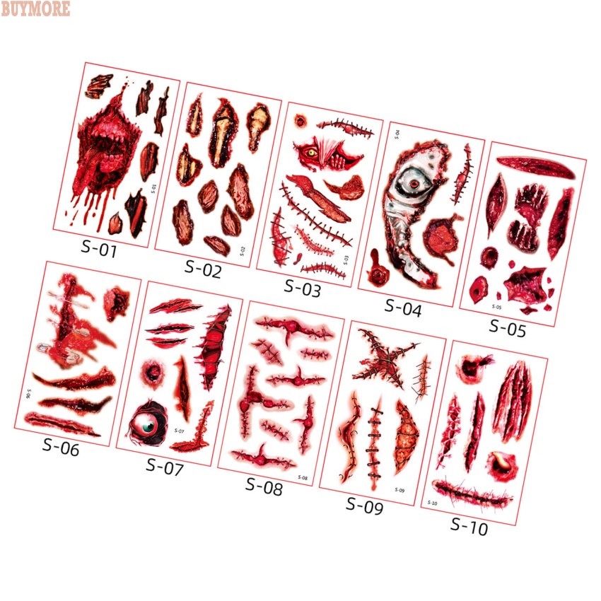 10pcs/pack New Halloween Temporary Tattoos Face Body Wounds Scars ...