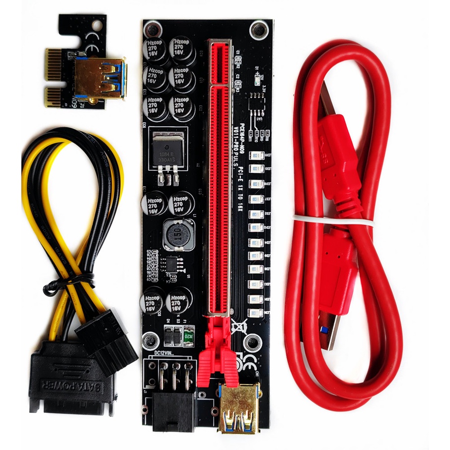 V011-Pro Plus V012 PCIe 1X to 16X Riser GPU Riser Card With 12 led ...