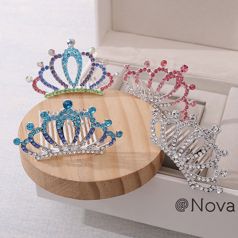 Newly Tiara Hair Clips Princess Crown Comb Colorful Costume Accessories ...