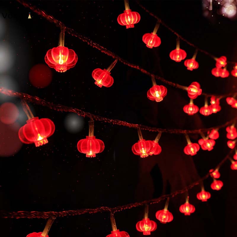 1.5m Battery Operated Chinese Knot String Lights Red Lantern with 10 ...