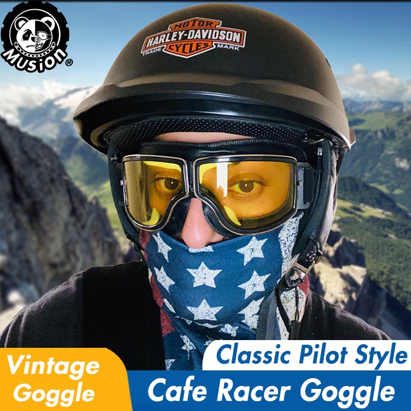 Retro Cafe Racer Goggle Motorcycle Goggles Vintage Pilot Leather Riding ...