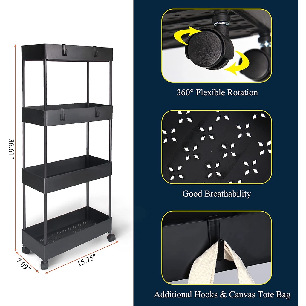4 Layer Moving Rack Kitchen Storage Shelf Wall Cabinets Home Bedroom ...