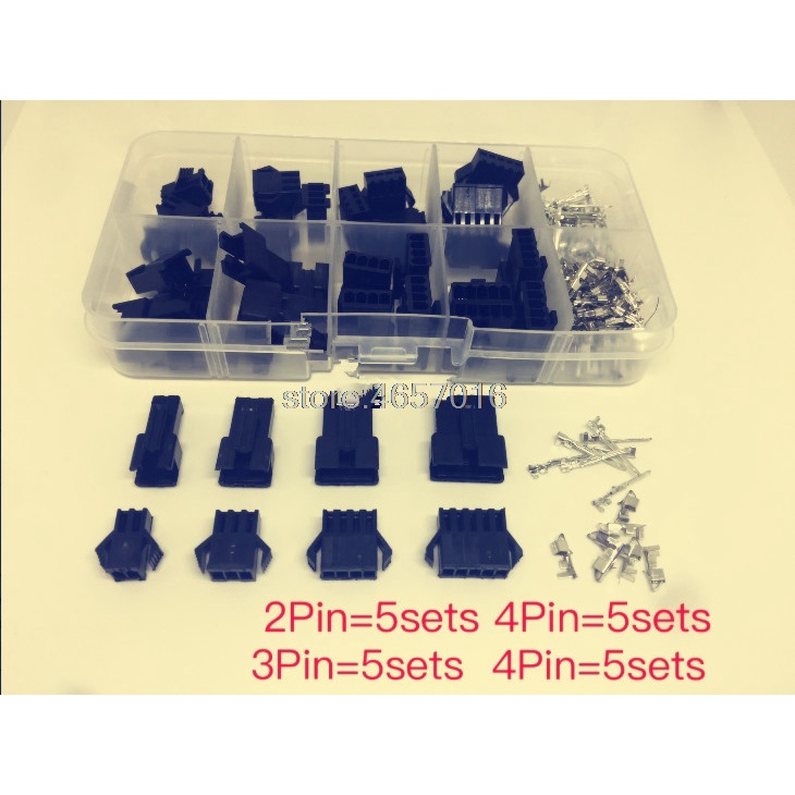 SM2.54 Kits 20 sets Kit in box 2p 3p 4p 5p 2.54mm Pitch Female and Male ...