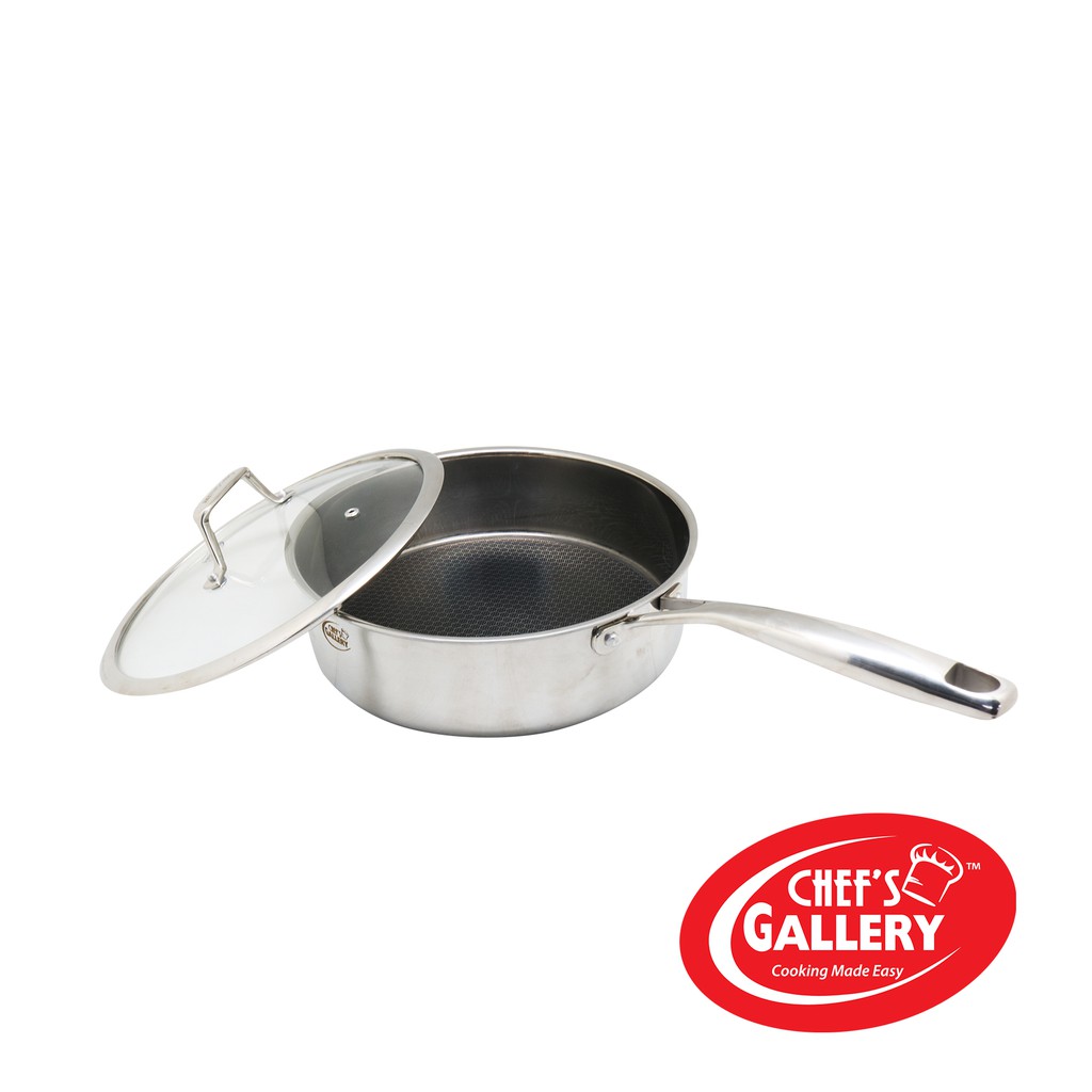 CHEF'S GALLERY 3-Ply Stainless Steel Non-Stick Deep Frying Pan With ...