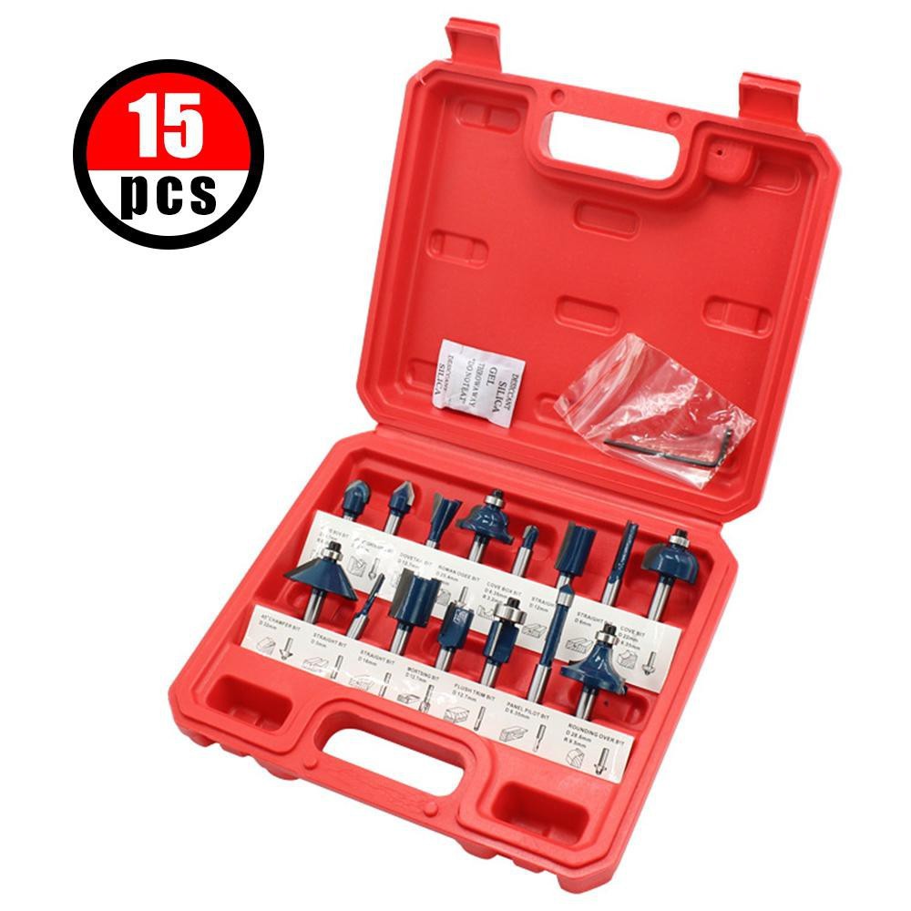 Router Bit Set of 15pcs 1/4 Inch Shank Carbide Tipped Woodworking Tool ...