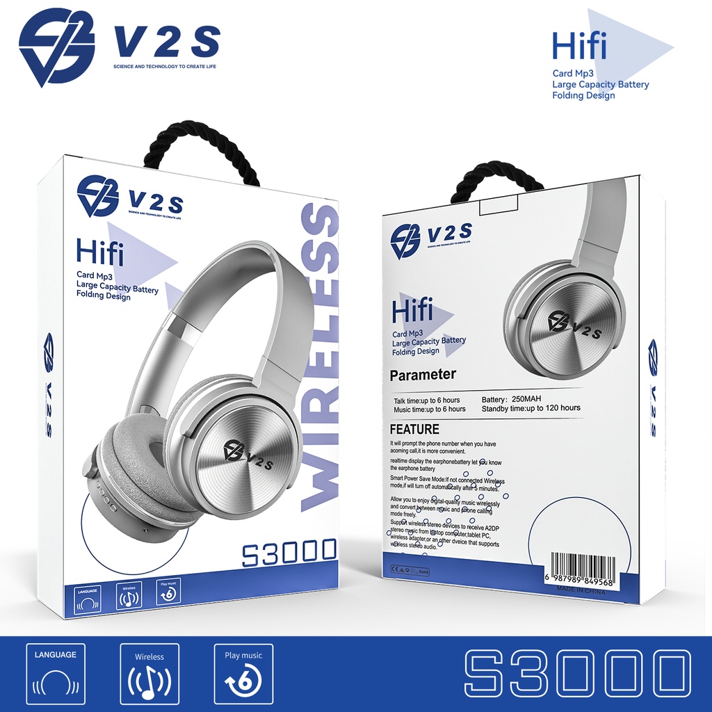 V2S S3000 Rechargeable Wireless Bluetooth Folding Headphone | Shopee ...
