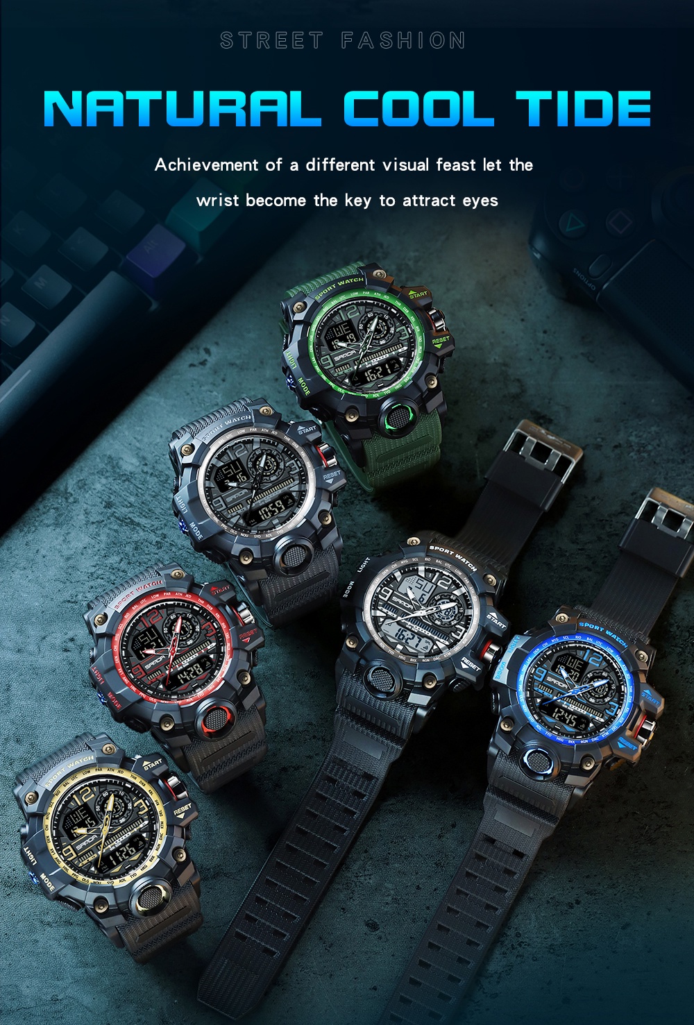 SANDA 3133 Men's Watches 50M Waterproof Shock Sports Quartz Watch ...