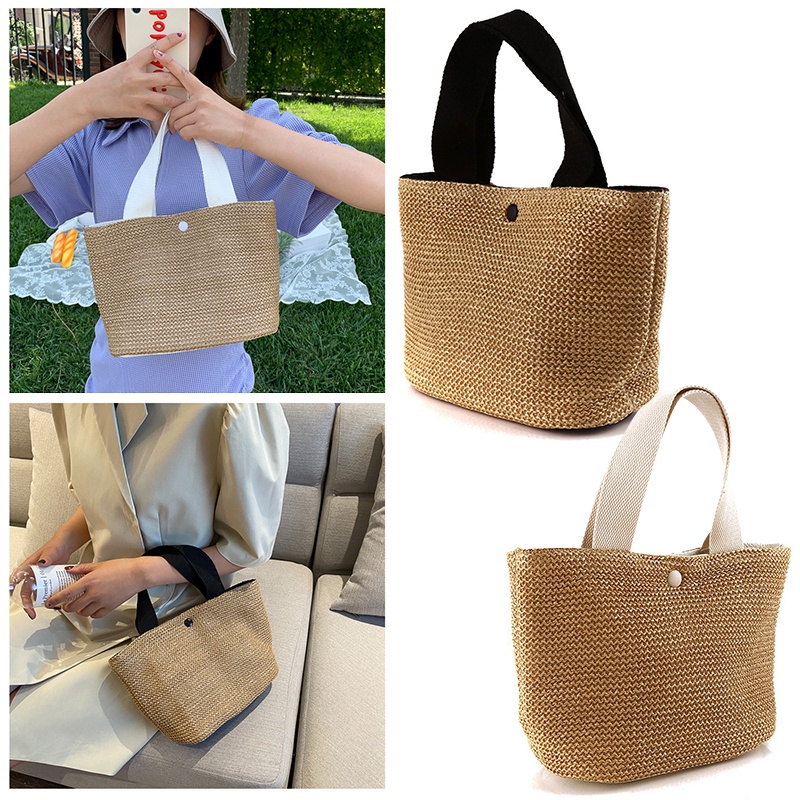 Elegant Simple Women's Wicker Handbag Summer Beach Straw Rattan Basket ...