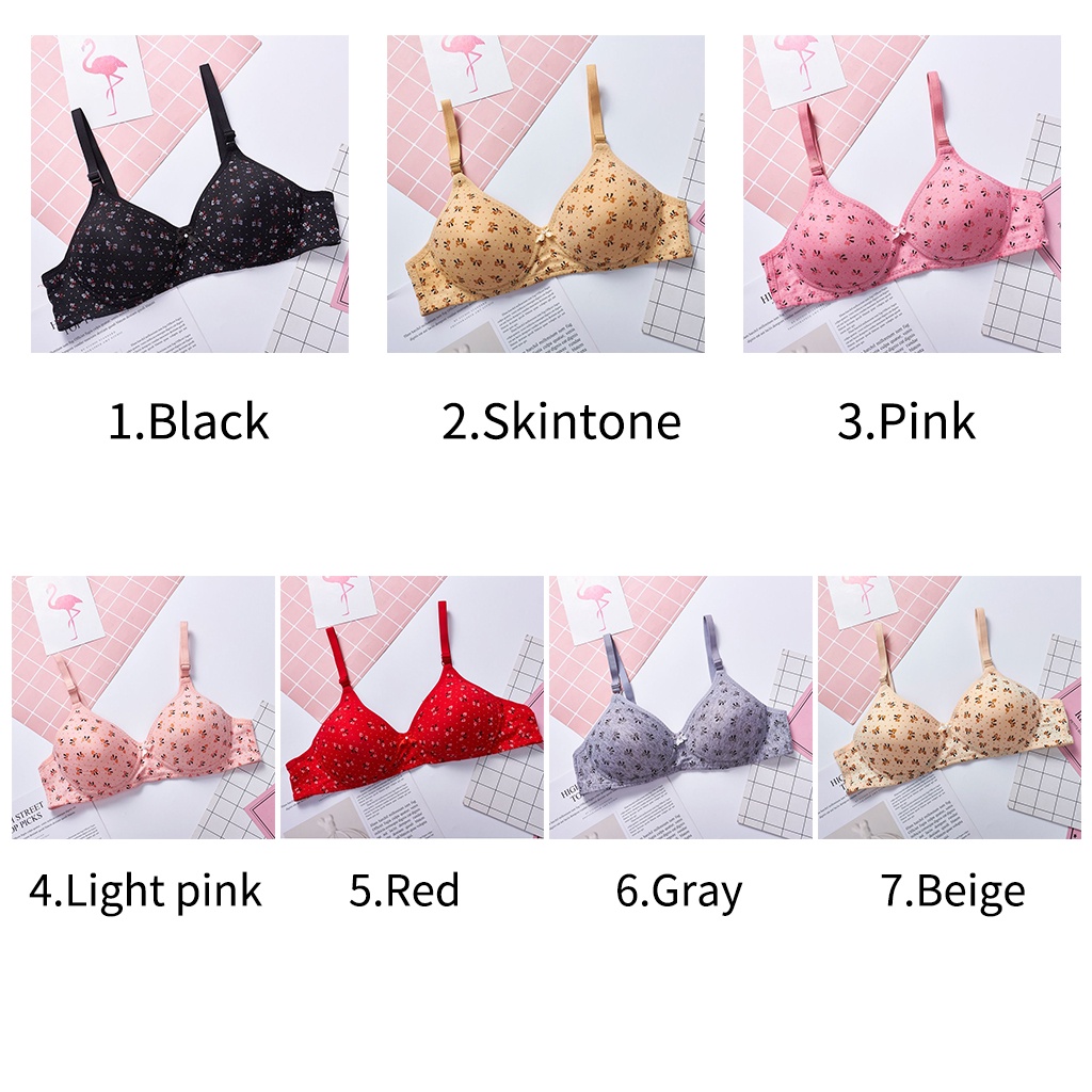 Floral Printed Non-wire Cotton Korean Fashion Seamless Bra Cup A size ...