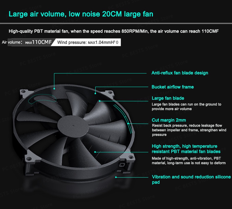 PHANTEKS F200SP Black High Air Volume Computer Case Fan 200mm 3Pin ...