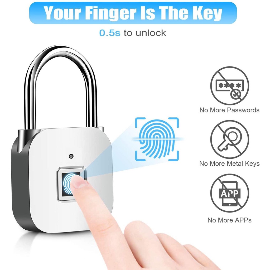 Fingerprint Padlock, Smart Biometric Thumbprint Lock for Gym, School ...