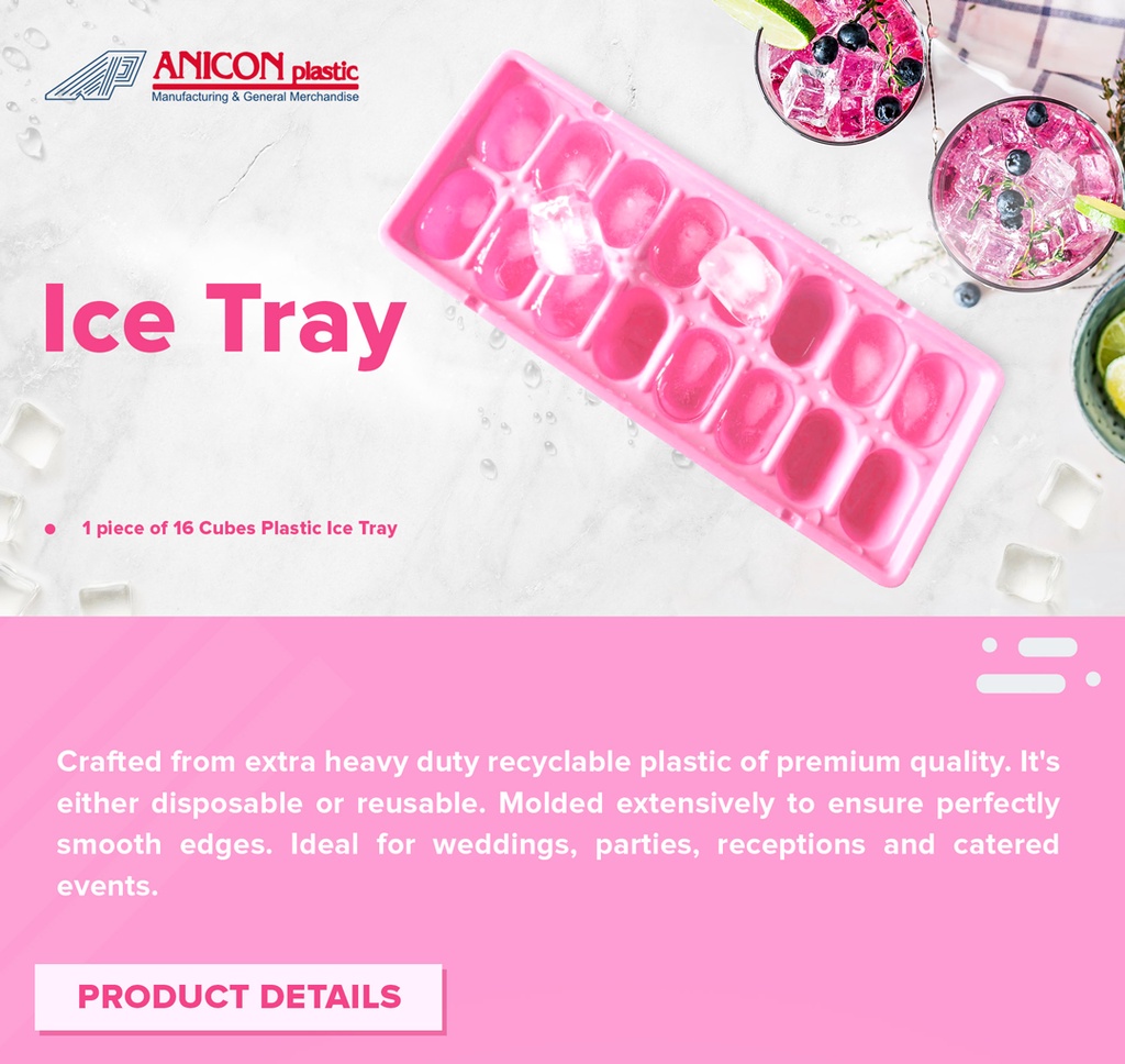 Anicon Premium Quality Plastic Ice Tray - 16 Cubes (Pink) | Shopee ...