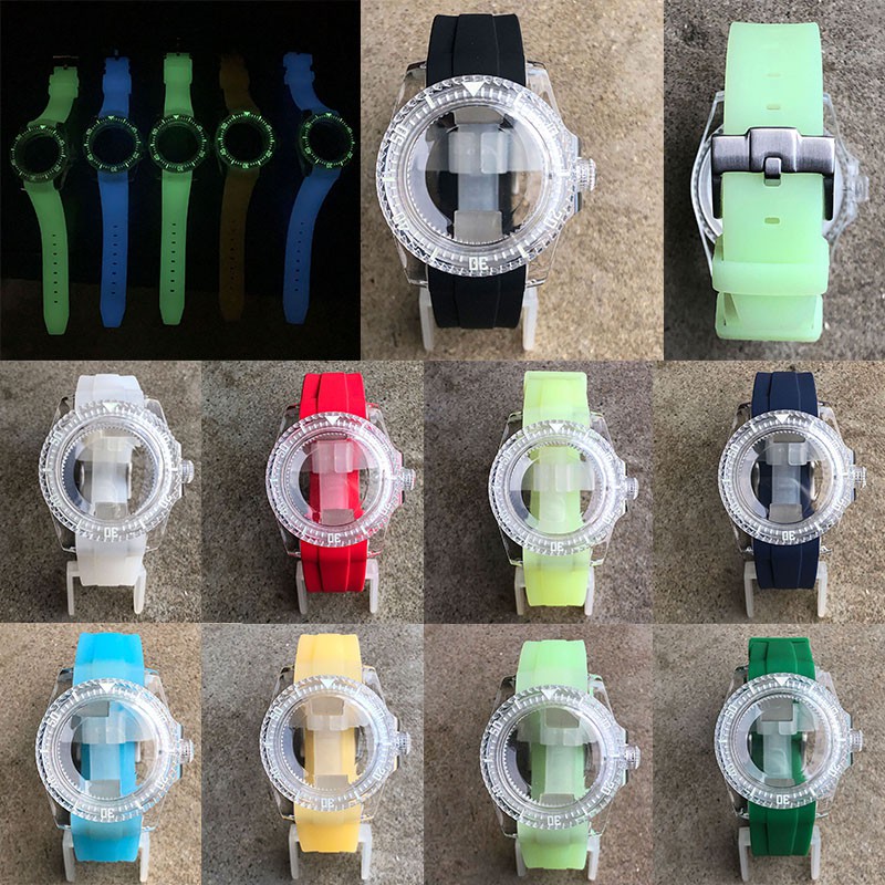 Luminous Plastic Watch Case Strap Acrylic 40MM One-Way Rotation 60click ...