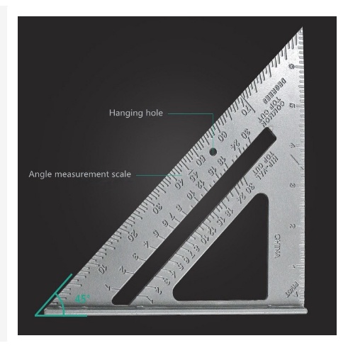 7 /12 inch aluminum alloy triangular ruler angle ruler 90/45 protractor ...