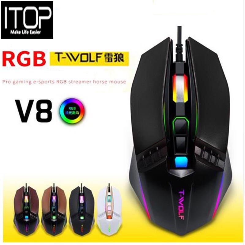 T-WOLF V8 USB LED Wired Mouse Gaming Focused RGB for Desktop | Shopee ...
