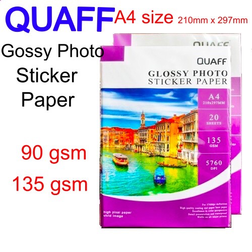 Quaff Glossy Photo Sticker Paper 135/90 gsm A4 Size 20 Sheets | Shopee ...