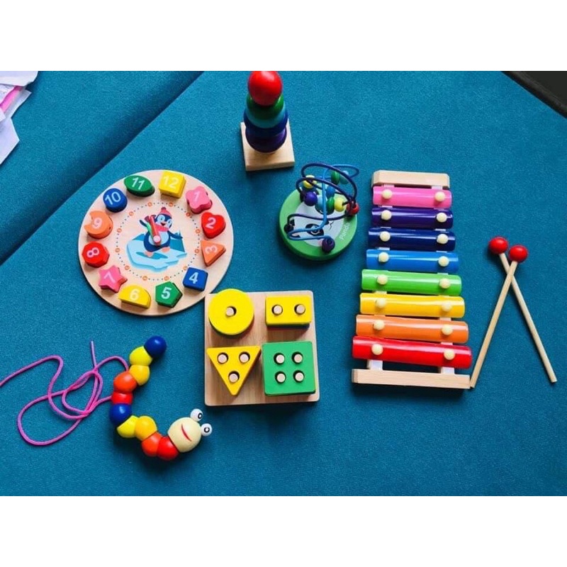 Set of 6 Piece of safe intellectual wooden toys for babies | Shopee ...