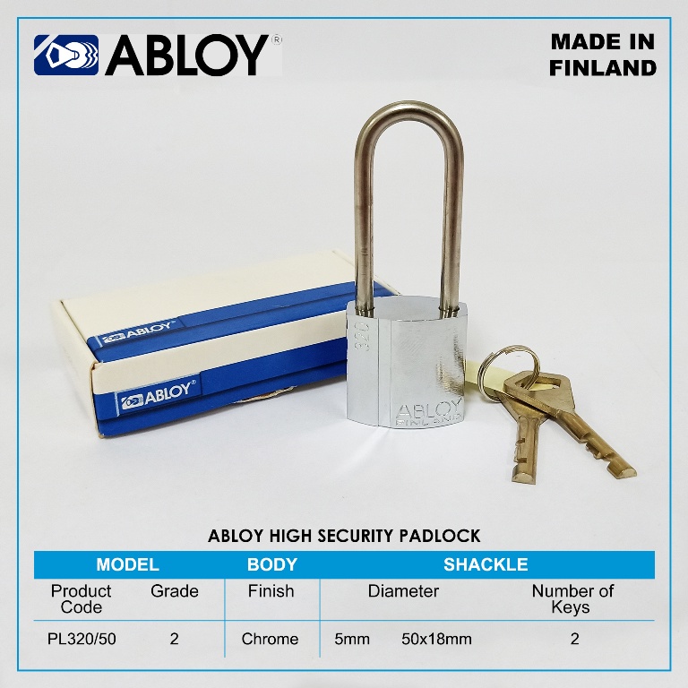 Abloy Padlock PL 320C/50 Original Made In Finland 33mm Chrome Plated ...