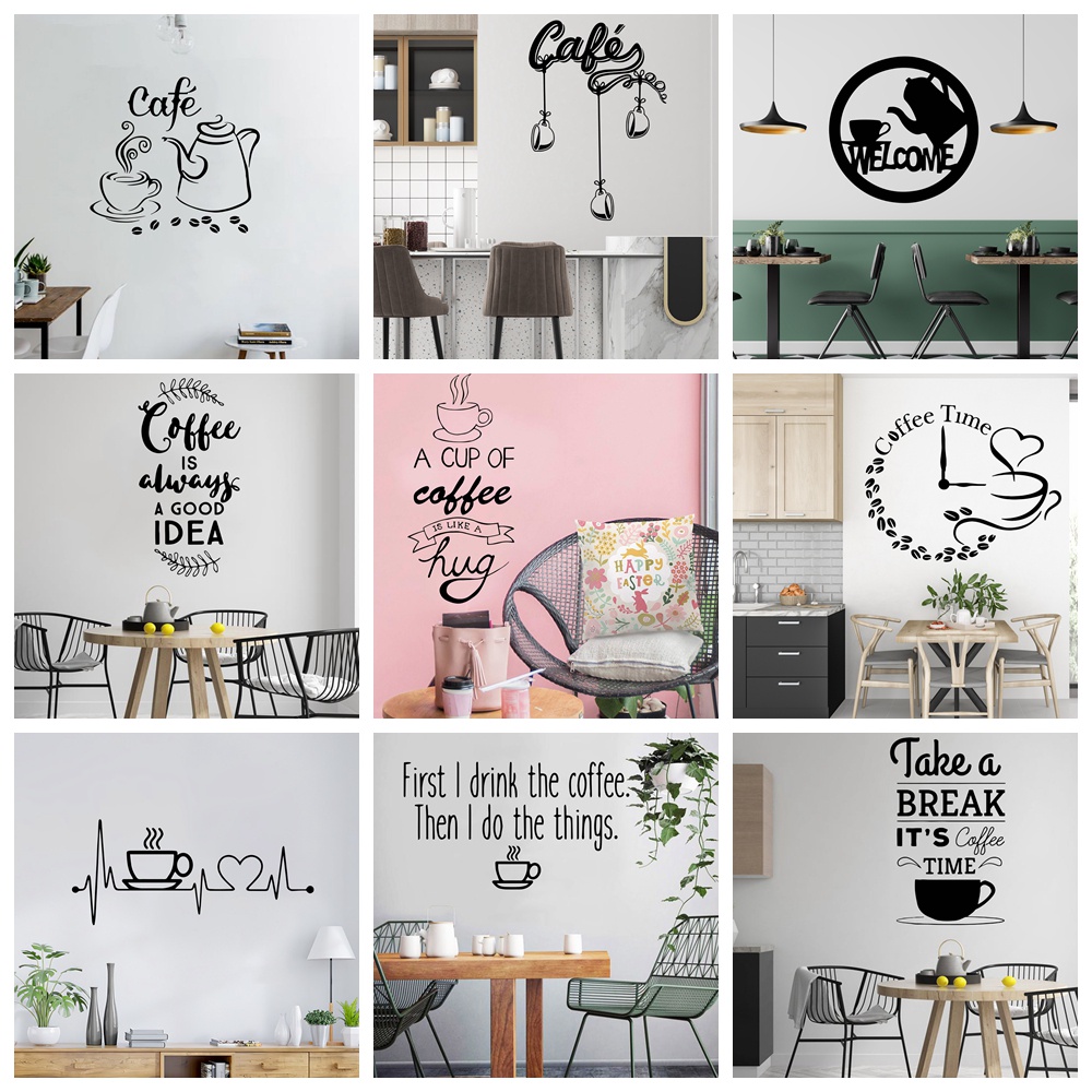 Cartoon Coffee Café Vinyl Wall Sticker Home Decor For Living Room ...
