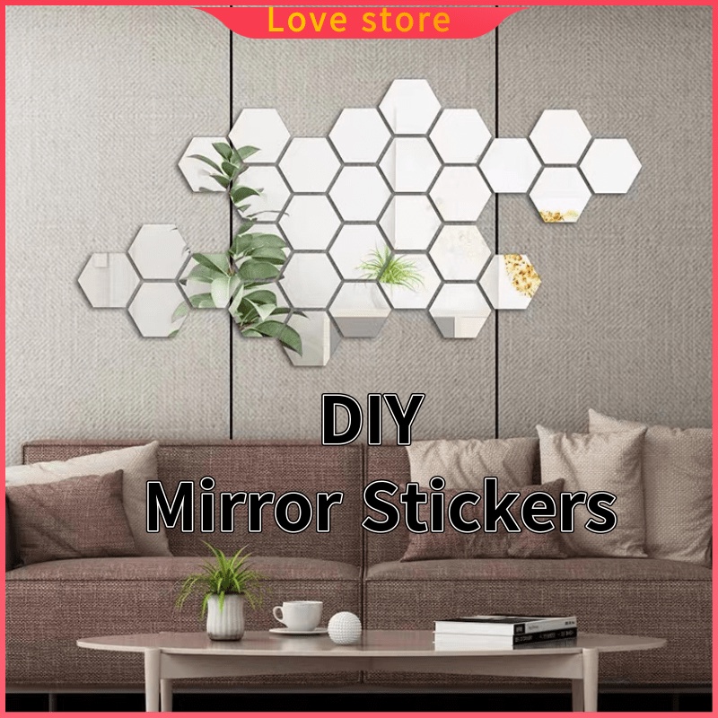 B56 COD Mirror Sticker Modern Creative 3D Silver Mirror Geometric ...