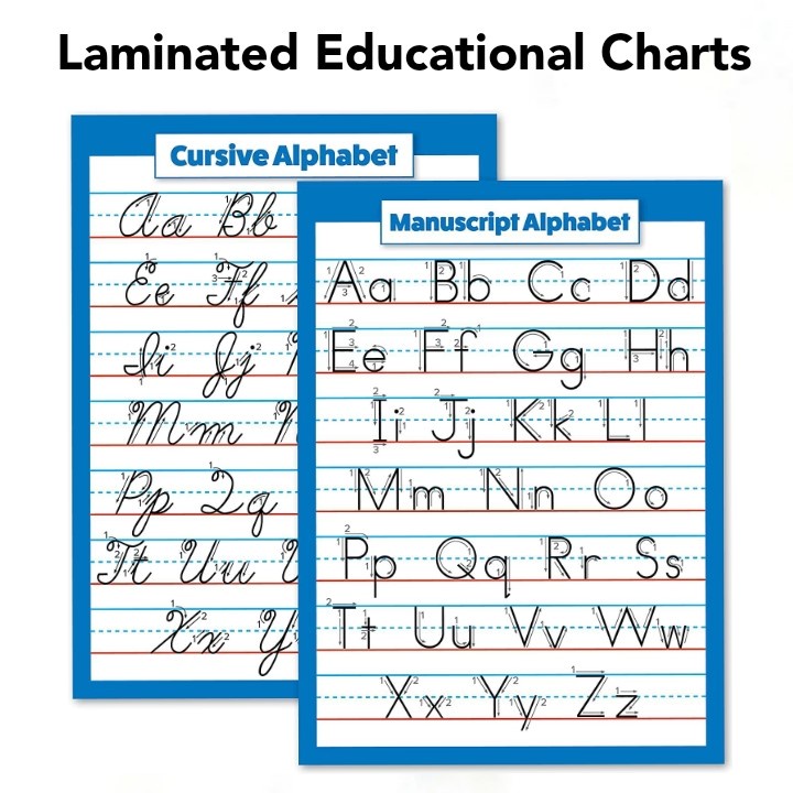 Laminated Cursive and Manuscript Alphabet Chart for Kids, Learners and ...