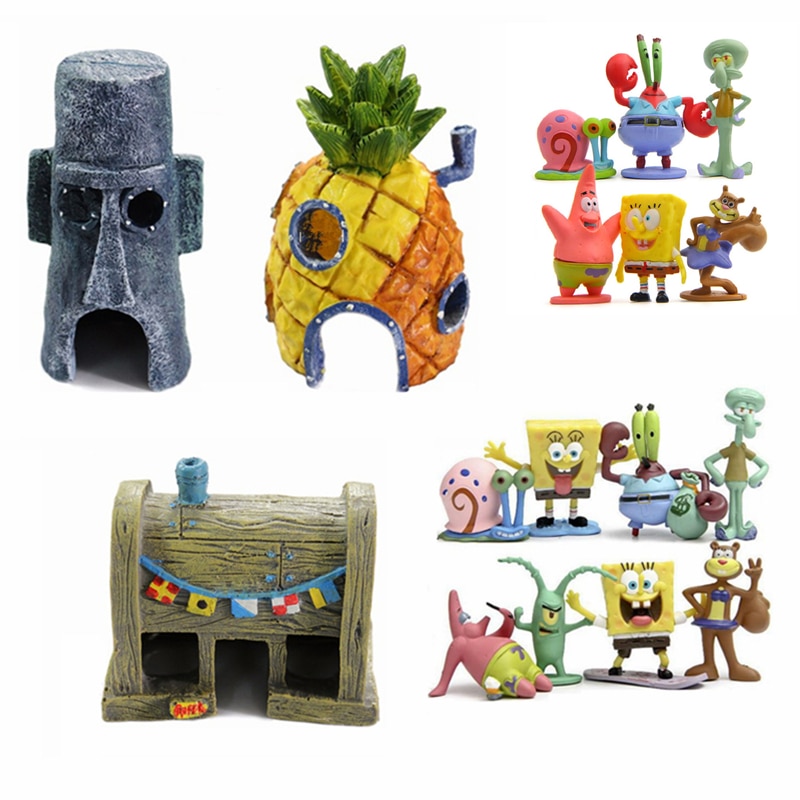 Cute Aquarium Spongebob Decoration Cartoon Figure Fish Tank Ornament ...