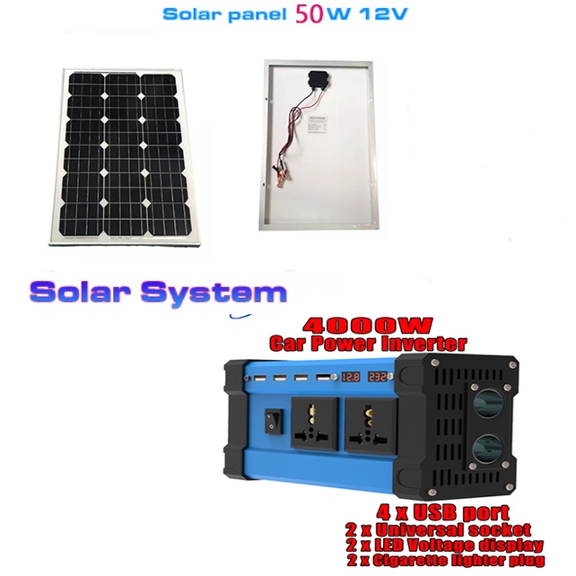 Solar System DC 12 to AC 220V Power Inverter 300W / 4000W + Solar ...