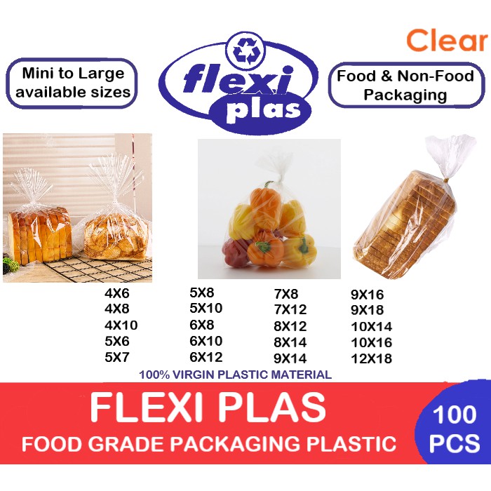 Flexi Plas Clear Plastic Tough Food Grade Plastic Bag 100pcs | Shopee ...