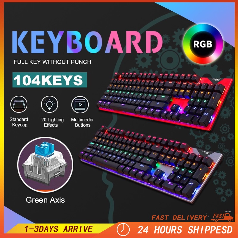 FOREV RGB Gaming Keyboard Green Axis True Mechanical Keyboard 104 Keys ...