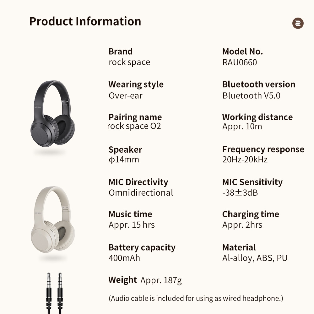 Rock Space O2 Wireless Headphones Foldable Bluetooth Headset with Built ...