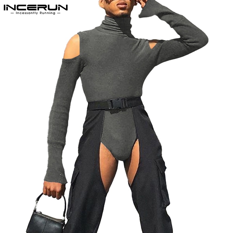 INCERUN Men 3Colors Casual Off Shoulder Long Sleeves Skinny Stretch ...