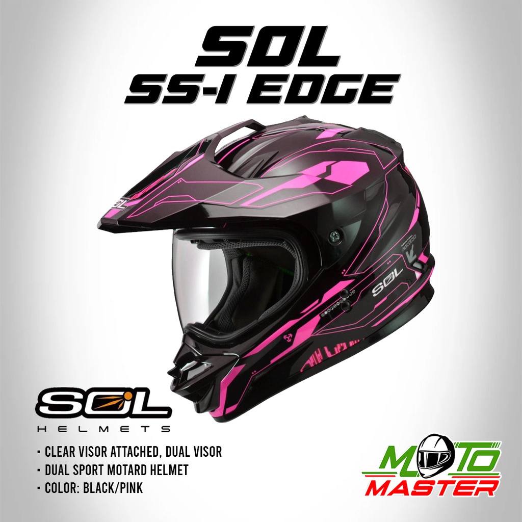SOL Dual Sport Helmet Motard SS-1 Edge (Black/Pink) SINGLE VISOR | Shopee Philippines