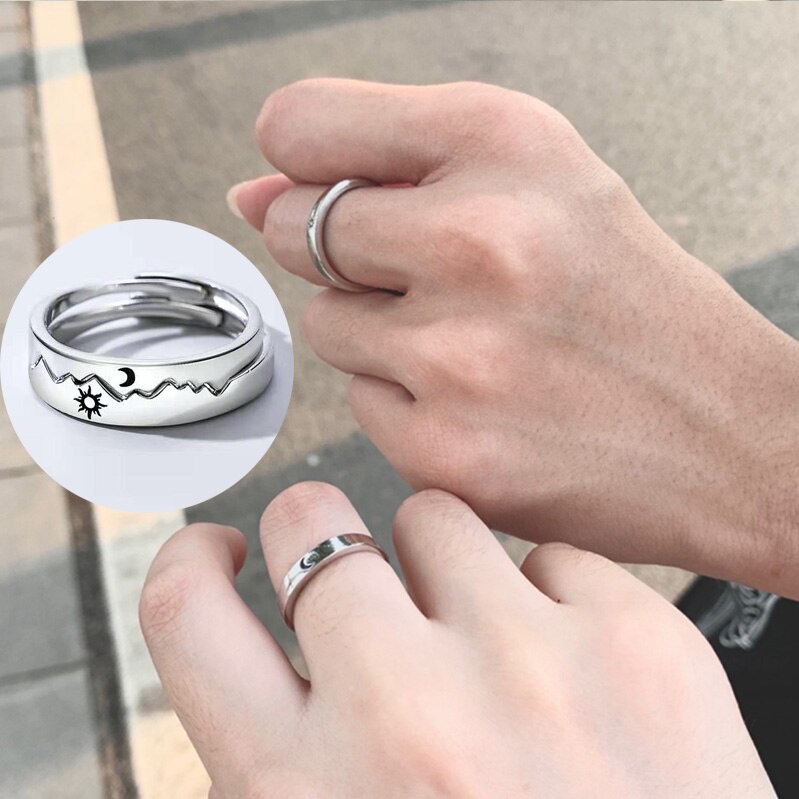 Couple Sun, Moon and Stars Open To Each Other Ring Gold-plated Simple ...