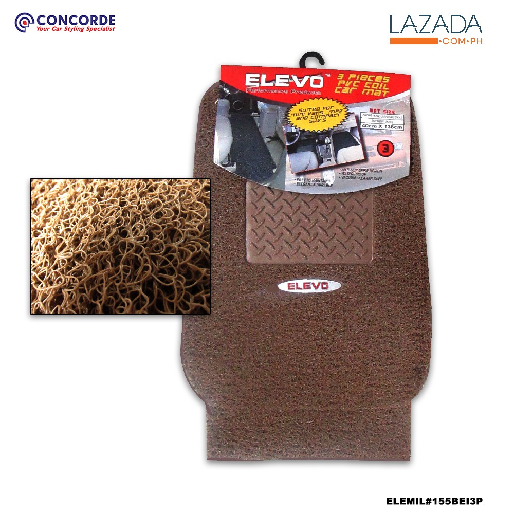 Concorde Elevo 3 Pcs. PVC Coil Car Mat Beige With Elevo Logo 40cm x ...