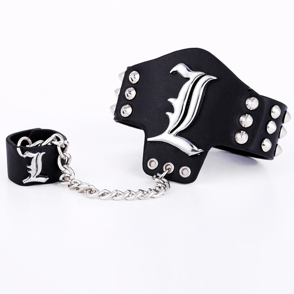 Death Note Double L Logo Leather Bracelet Bracelet with Ring Set ...