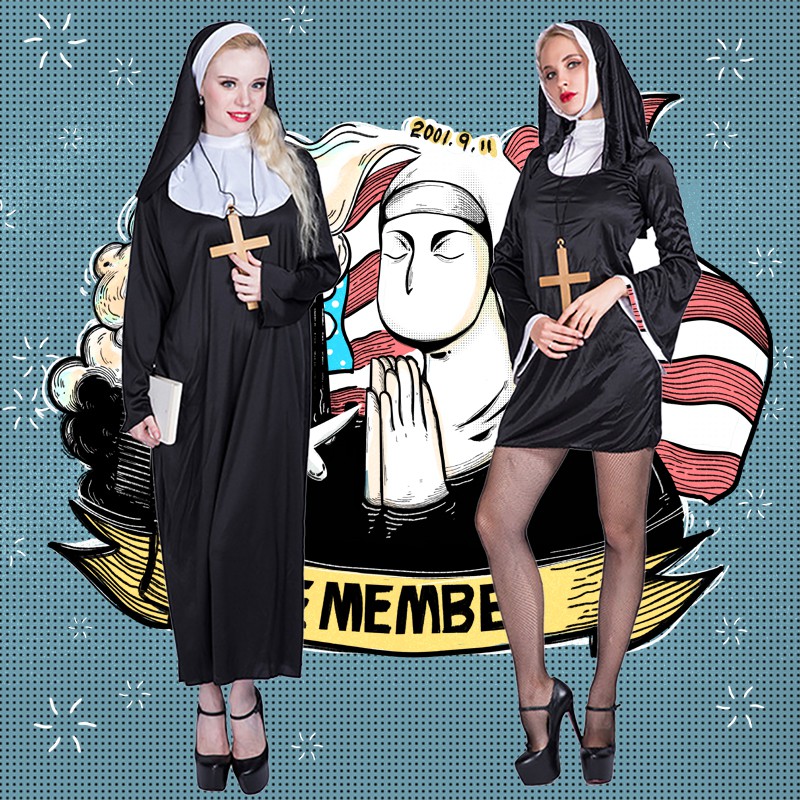 COD Halloween Costume For Adult Black Sexy Nun Prinest Cosplay Women ...