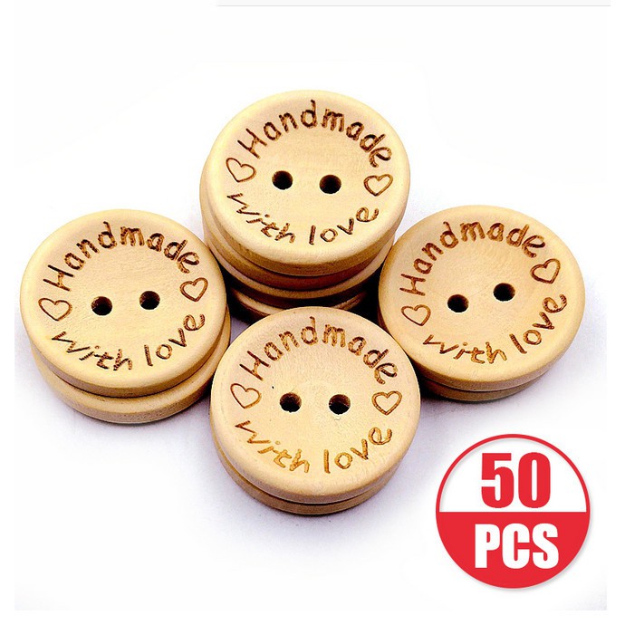 50PCS Natural Color Wooden Buttons handmade love Letter wood button ...