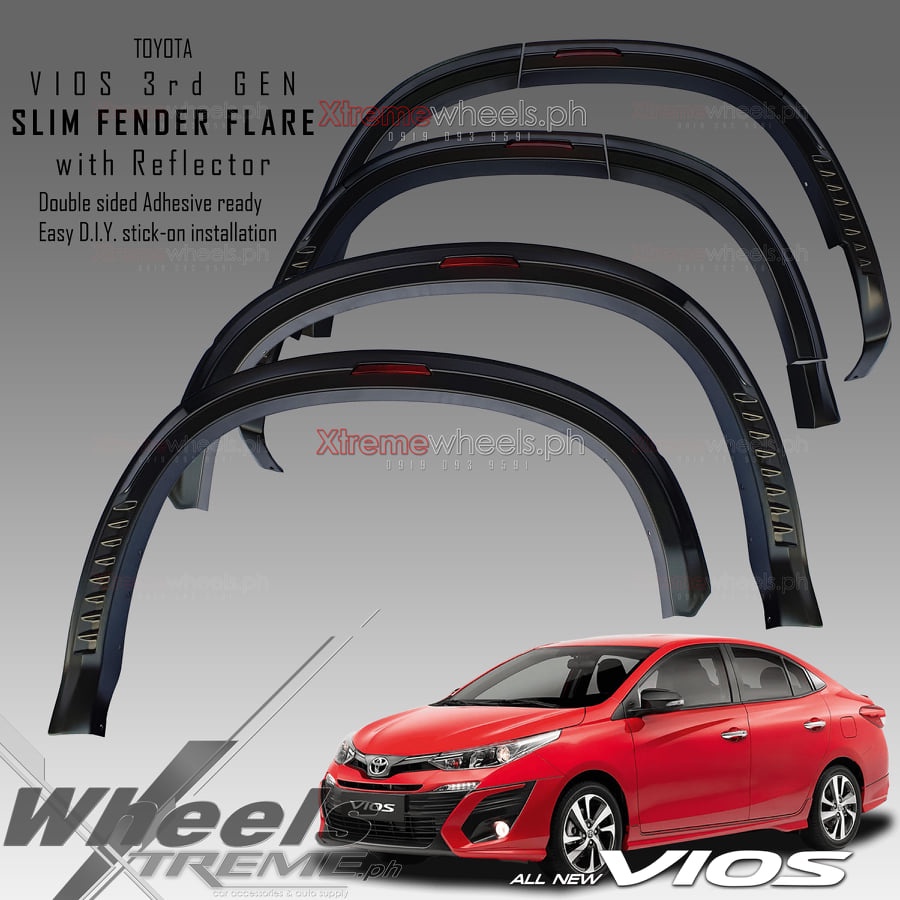 Toyota Vios 2013-2017 Slim Fender Flare with Reflector Matte black ...