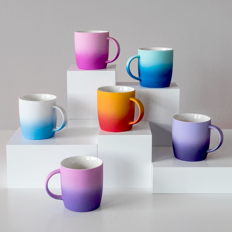 【Fan'】Gradient Colorful Mug with Large Handle Assorted Colors Coffee ...