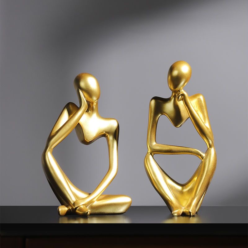 Golden Thinker Sculpture Figurine Home Decor Statues Modern Bookcase ...