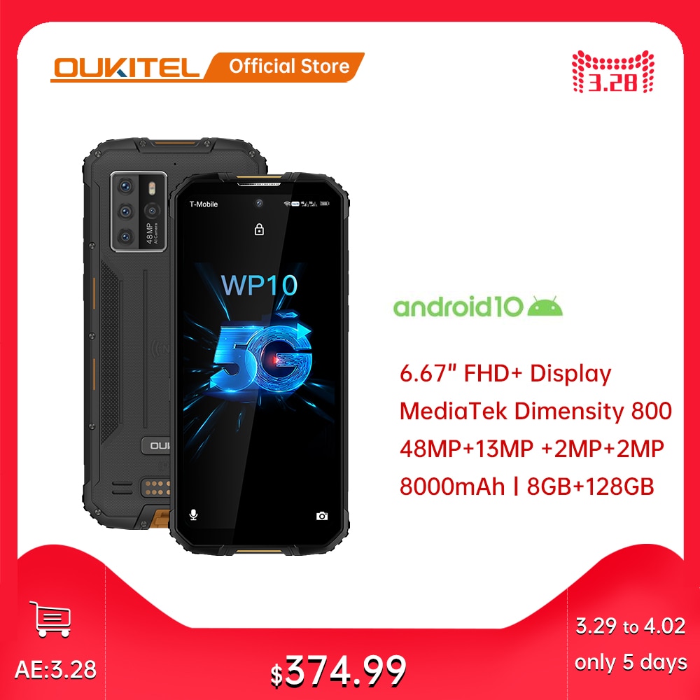OUKITEL WP10 5G Rugged SmartPhone Global Version 8GB+128GB 8000mAh ...