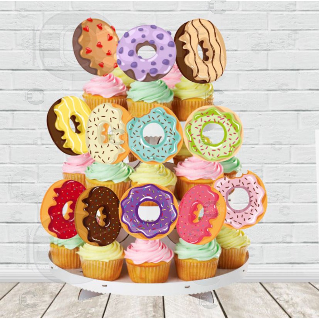 12pcs Donut Cupcake Toppers for DIY party Decorations Party Supplies ...