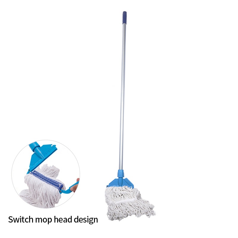 Floor Cleaning Wet Mop With Stick White/Blue | Shopee Philippines