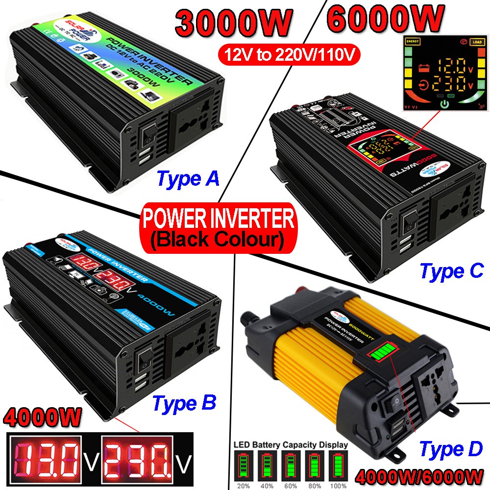 3000W 4000W 6000W Power Inverter DC 12V to AC 220V Modified Sine Wave Household Car Solar ...